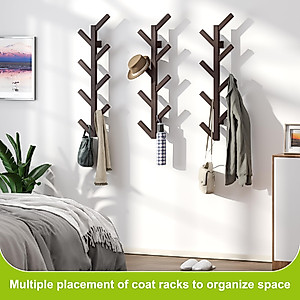 BMOSU Wall Mounted Coat Rack Coat Tree Hat Tree on The Wall with 8 Hooks Coat Rack for Hats Jackets Bags Scarves for Entrance Living Room(Black)(Brown)