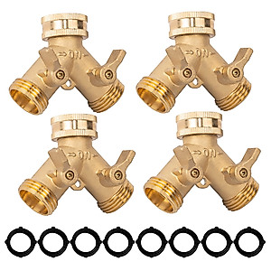 Xiny Tool Brass Garden Hose Splitter (2 Way), Solid Brass Hose Y Splitter 2 Valves with 2 Extra Rubber Washers (4)