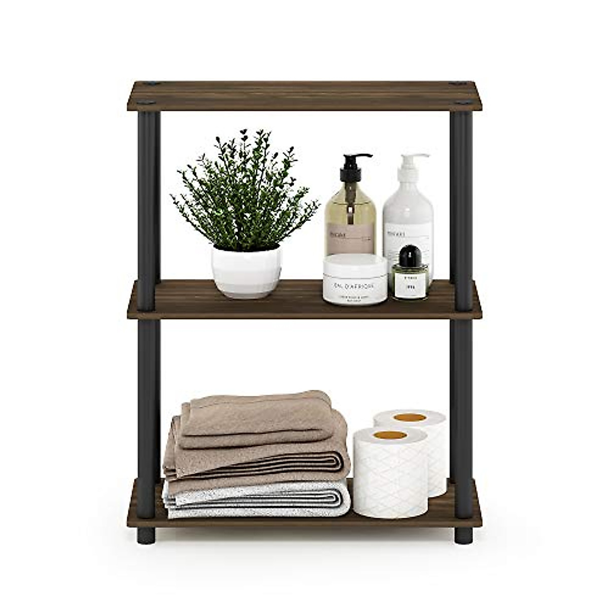 Furinno Turn-N-Tube 3-Tier Compact Multipurpose Shelf Display Rack, Columbia Walnut/Black