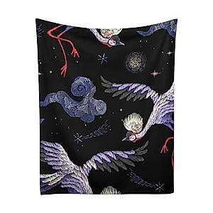 AuHomea Crane Birds and Night Sky Throw Blanket Lightweight Flannel Fleece Blankets Warm and Cozy Super Soft Throws 30"x40" for Cat Pet and Babies