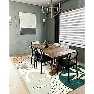 Lahome Green Botanical Print Washable Rugs - 5x7 Area Rugs for Living Room Boho Throw Large Bedroom Kitchen Rug Non-Slip Low-Plie Entryway Rug Floor Mat Carpet for Dining Laundry Room Office Rug