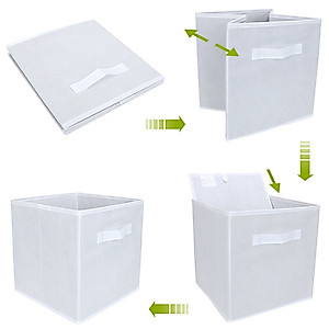 EZOWare Set of 12 Foldable Basket Bin Collapsible Storage Cube For Nursery, Kids Toys Organizer, Shelf Cabinet - ( Pale Dogwood + White )