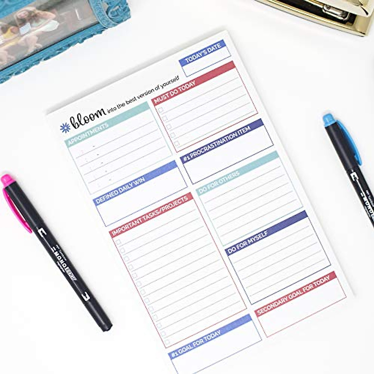 bloom daily planners Double Sided Daily Planning System Tear Off To Do Pad - Teal - 6" x 9"