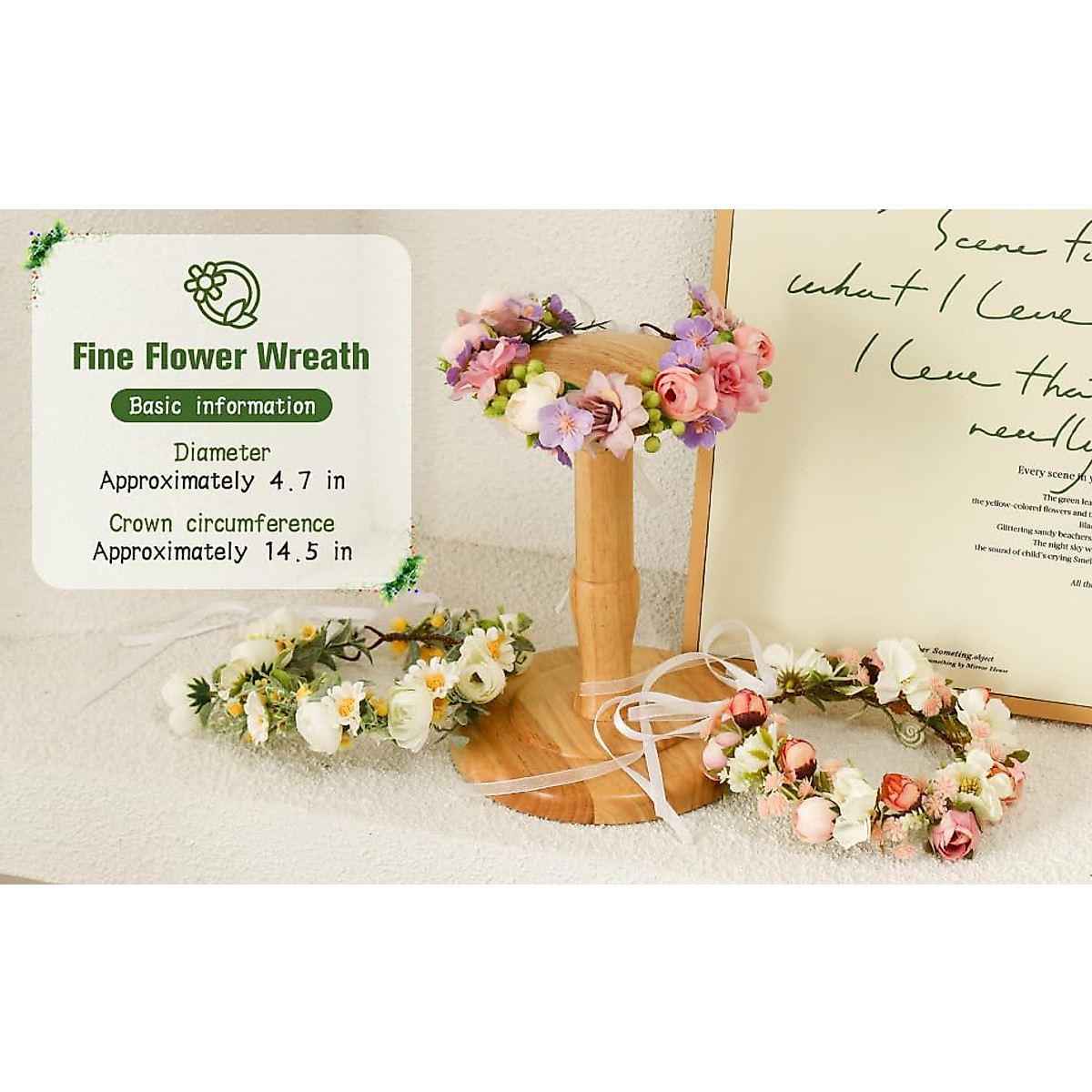 Funsveta Baby Girls Flower Crown Flower Girl Headpiece boho Little Wreaths for Weddings, Family photography (Flower Pink)