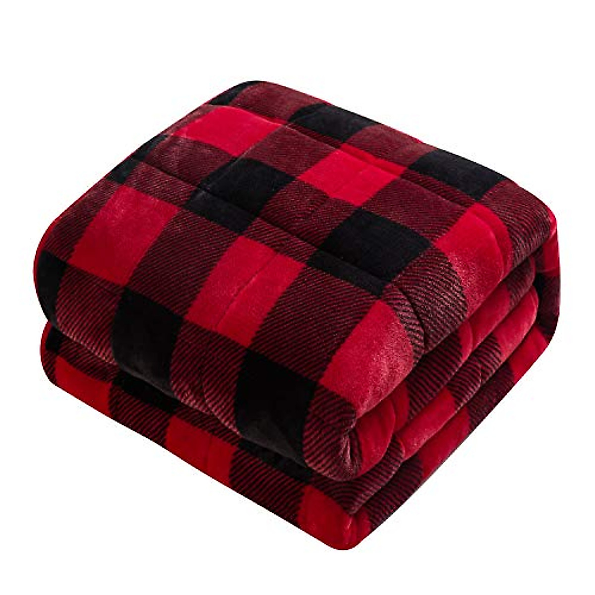 Dearfoams Super Soft Red Buffalo Plaid Weighted Blanket, 15 lbs, 48"x72"