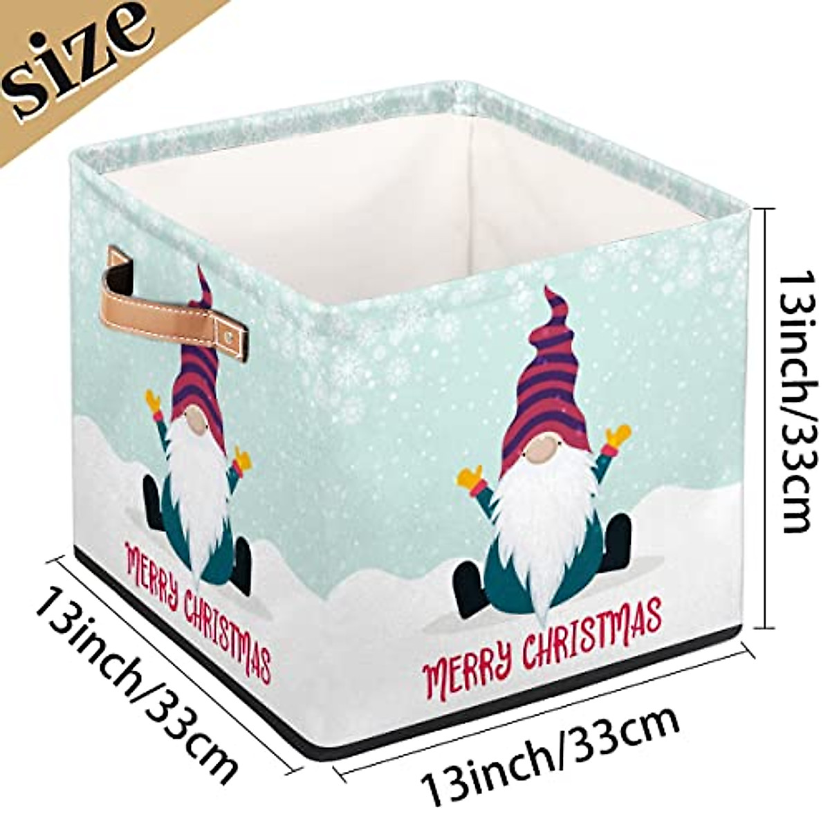 Christmas Gnome Large Collapsible Storage Bins,Funny Tomte Decorative Canvas Fabric Storage Boxes Organizer with Handles,Cube Square Baskets Bin for Home Shelves Closet Nursery Gifts