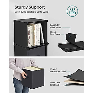 SONGMICS Cube Storage Organizer with Storage Boxes, 6-Cube Organizer, 6 Collapsible Non-Woven Fabric Bins, Customizable Shape, Bedroom, Living Room, Space-Saving, Black and Gray ULPC062B01
