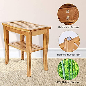 Sangsan Bamboo Shower Stool Shower Bench - Shower Bath Seat 2-Tier Spa Stool Foot Rest with Storage Shelf and Non-Slip Feet, Organizer for Bathroom Indoor & Outdoor, Natural