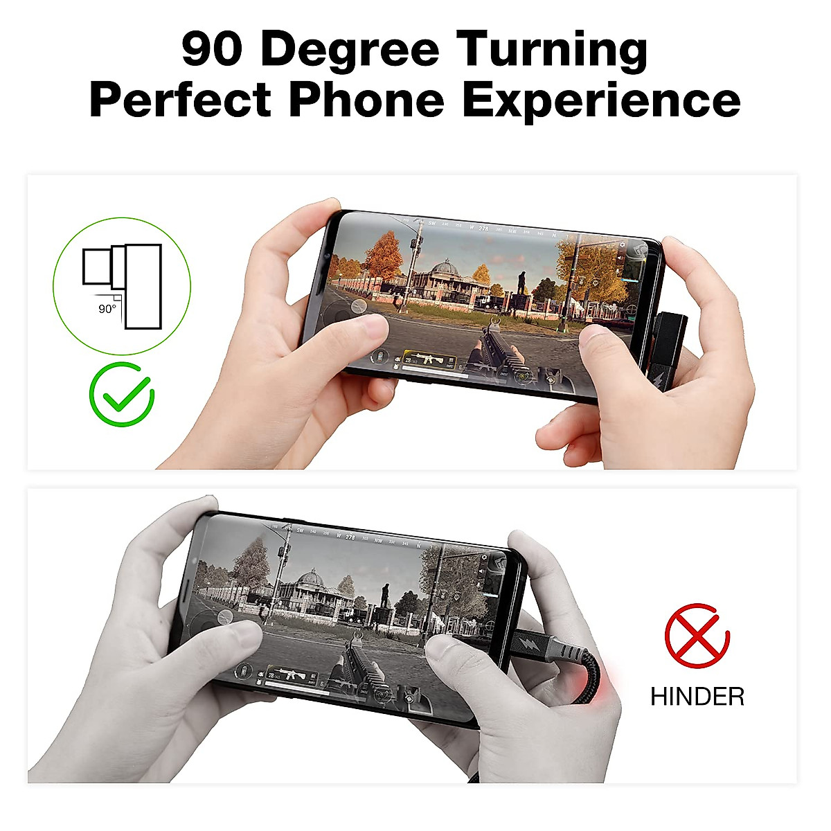 UseBean USB-C 90 Degree Adapter 4Pack, USB C Right Angle Adapter, 100W 20Gbps 4K Video, USBC Male to Female USBC L Shape Adapter, for iPhone 16, MacBook, ROG Ally, Steam Deck, Switch, Galaxy S25