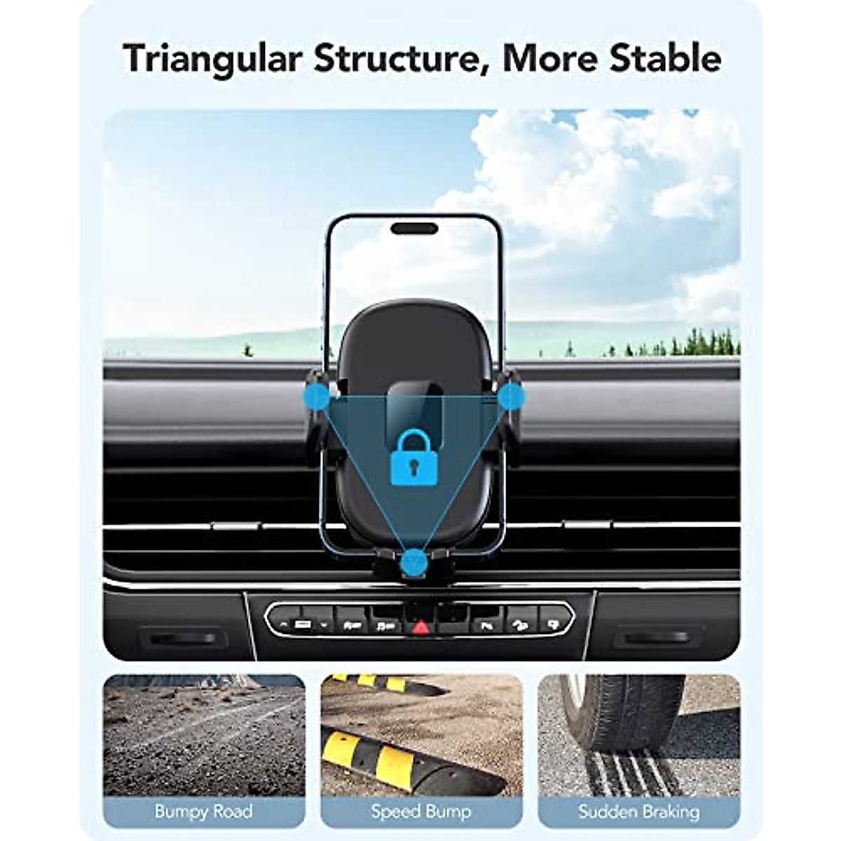 Car Phone Holder, Zethors Phone Mount for Car Dashboard Air Vent Cradle Stable Suction with 360° Flexible, Shockproof 2-in-1 Car Phone Holder Compatible with iPhone 13 Pro Max 12 11, iOS Android Phone