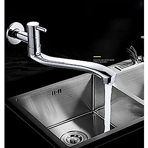 AIDE Wall Mounted Cold Water Sink Faucet, Single Handle Brass Tap for Kitchen Garden Outdoor Laundry Sink with Stainless Steel Tube, Chromed, 9 Inch