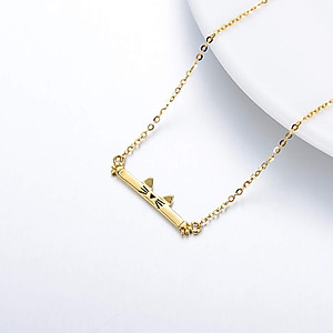 SISGEM 14K Solid Yellow Gold Cat Bar Necklace for Women,Cute Cat Pengdant Necklace Mother's Day Birthday Gifts for Her,Adjustable Chain 16''+2'' (Yellow)