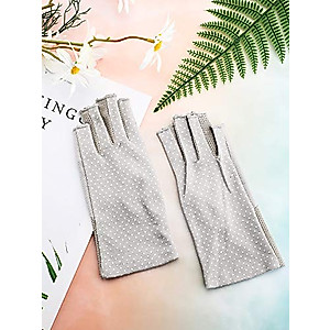 Maxdot 2 Pairs Sunblock Gloves Non Slip UV Protection Driving Gloves Summer Outdoor Gloves for Women and Girls (Gray and Khaki,Fingerless Style)