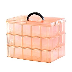 Kamay's Extra Large 3 Tier Stackable Adjustable Compartment Slot Bead Craft Jewellery Tool Storage Organiser, with 30 Compartments, Container Box, Orange