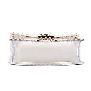 Olivia Miller Women's Fashion, Heather White Studded PVC Jelly Crossbody Bag w Detachable Chain Strap, Casual Trendy Purse Handbag