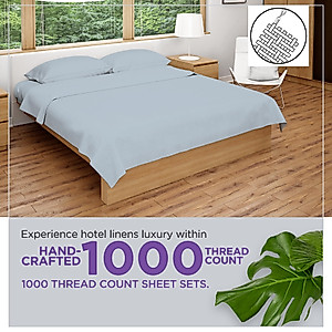 CharlottelyHues Luxury 100% Egyptian Cotton Bed Sheets - 1000 Thread Count 4-Piece King Sheets Set, Long Staple Cotton Bedding Sheets, Sateen Weave, Hotel Sheets, Fits Upto 18" Mattress - Sky Blue