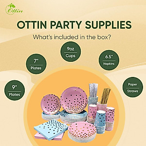 Ottin Gender Reveal 250 PCS Pink and Blue Paper Plates and Napkins Set Decorations for Wedding Boy or Girl's Birthday Party Baby Shower Bridal Shower Christmas New Year Valentine's Day