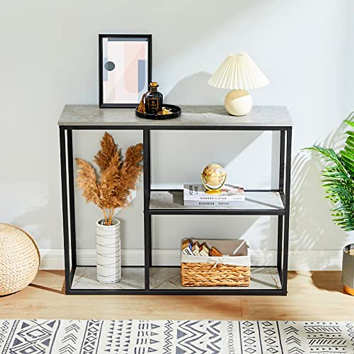 WOHOMO Console Table, 12 Inch Narrow Sofa Table with 3-Tier Storage ...