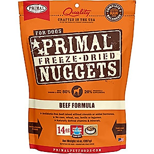 Primal Freeze Dried Nuggets for Dogs Beef, Complete Meal Freeze Dried Dog Food Healthy Grain Free Raw Dog Food, Crafted in The USA (14 oz)