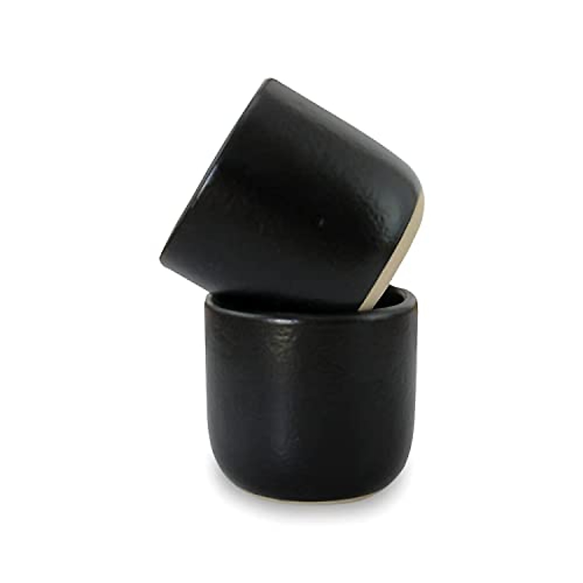 roro Hand Molded Ceramic Stoneware Tea and Coffee Serveware Matte Black Sipper Cups, Set of 2