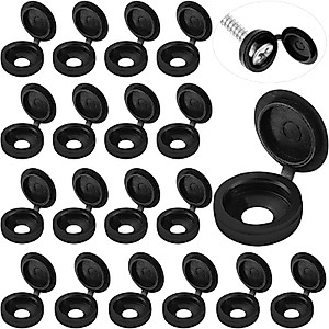 Hotop 100 Pieces Hinged Screw Cover Caps Plastic Shutter Screw Caps Fold Screw Snap Covers Washer Flip Tops (Black,Medium)