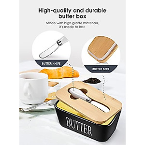 AISBUGUR Large Butter Dish with Lid Ceramics Butter Keeper Container with Knife and High- quality Silicone Sealing Butter Dishes with Covers Good Kitchen Gift Black