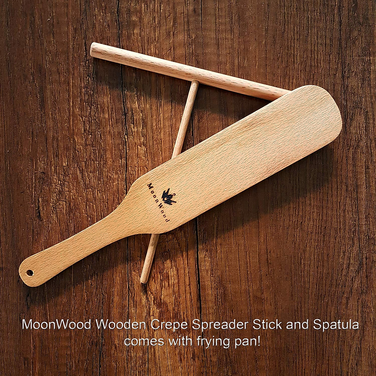 moonwood Crepe Pan, Free Nonstick Coating - Made in Europe MarbleTech Great for Crepes, Omelets, Eggs, Pancake - Dishwasher Safe 10.23 Flat - With Wooden Crepe Spreader and Spatula Set