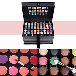 Maùve Professional Leather Train Case with Mirror Makeup Kit (Eyeshadow, Blushes, Powder, Lipstick & More) Holiday Exclusive MU12 (BLACK)