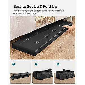 SONGMICS 43 Inches Folding Storage Ottoman Bench, Storage Chest, Footrest, Coffee Table, Padded Seat, Faux Leather, Holds up to 660 lb, Black ULSF701