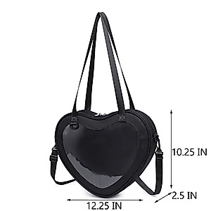 CHERRY SAUCE Heart Shaped Crossbody Purse Ita Bag JK Uniform Shoulder Bags for Anime Pins Display (CS2118-Black)
