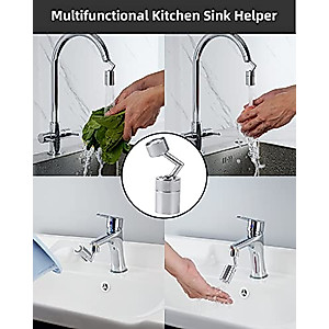 Hibbent Faucet Aerator, 720° Swivel Big Angle Spray Aerator, Solid Brass Dual Function Kitchen Sink Faucet Aerator, Bathroom Faucet Mounted for Face Washing, Gargle and Eye Flush, Chrome