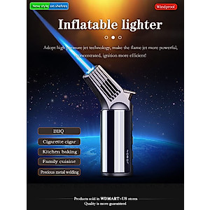 WDMART-US Windproof Refillable lighters - Metal Butane Gas Lighters - Turbo Direct Injection lighters • Multifunction Cooking Torch • Large Gas Storage Capacity (Yellow Wood Grain)