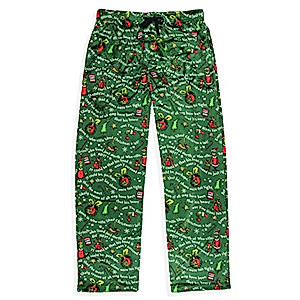 Dr. Seuss How the Grinch Stole Christmas Mens' Tossed Print Notch Collar Sleep Pajama Set (Large)