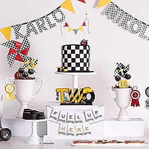 Haooryx Construction Truck Two Letter Sign Wooden Table Centerpiece for Boys, Two Years Old Baby 2nd Birthday Party Decorations, Construction Theme Party Supplies Baby Shower Decor Photo Props