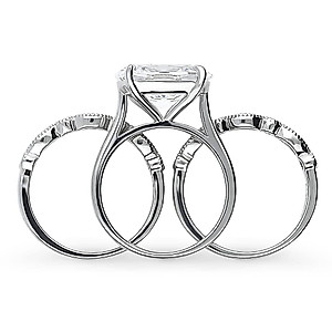 BERRICLE Sterling Silver East-West Wedding Engagement Rings Cubic Zirconia CZ Solitaire Ring Set for Women, Rhodium Plated Size 7