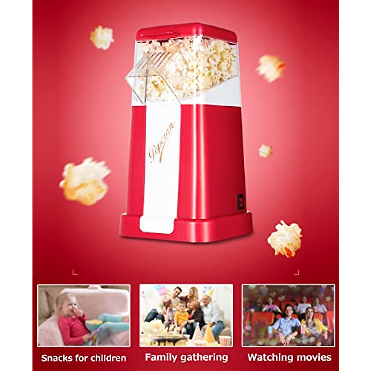 1200W Small Household Popcorn Maker Oil Free and Low Heat Popcorn Maker Machine Air Popcorn Popper for Party,Date,Childrens Birthday