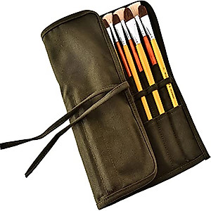 KAZETEC Brush Pouch Roll Up Canvas Paint Brush Holder 22 Slot Pocket Carry Bag,Protect Artist Acrylic Oil Watercolor Brushes,Outdoor Drawing,Classroom Pencil Storage,Outdoor Cutlery Storage