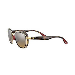 Ray-Ban RB3674M Scuderia Ferrari Collection Round Sunglasses, Gold/Chromance Brown Mirrored Grey Polarized, 51 mm