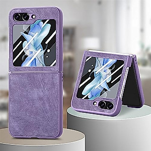 phone protective flip case Ultra Slim Case Compatible with Samsung Galaxy Z Flip 5 Case Built in Front Screen Protector, PU Leather Back Case Thin Case Minimalist Design Shockproof Full Body Protectiv