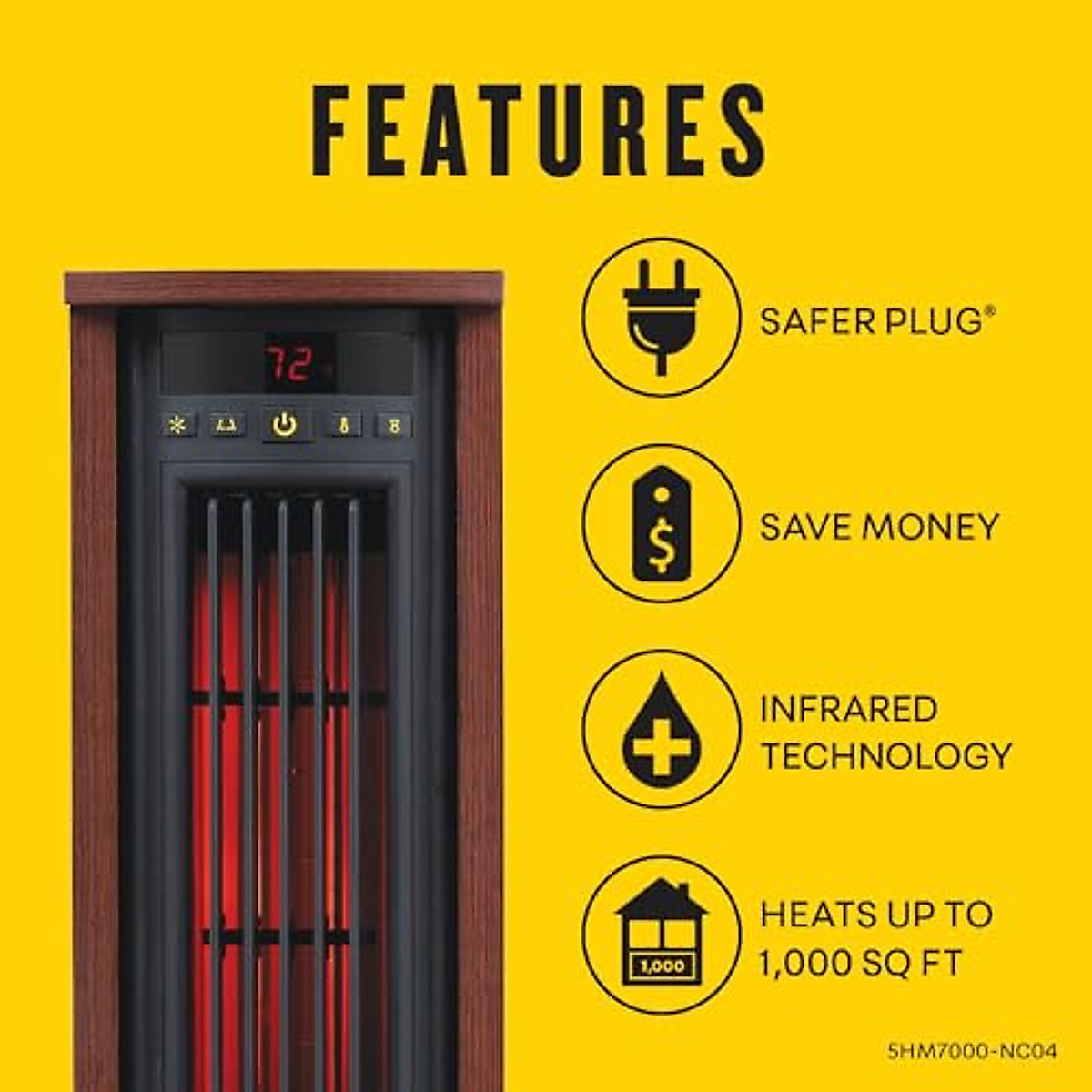 duraflame Electric Tower Heater, Oscillating Tower and Space Heater for Office or Large Room up to 1,000 Square Feet