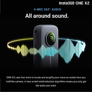 Insta360 ONE X2 360 Camera with Touchscreen - 5.7K30 360 Video, Front Steady Cam Mode, 18MP 360 Photo + InstaPano | Bundle Includes Bullet Time Kit & 128GB Memory Card (3 Items)