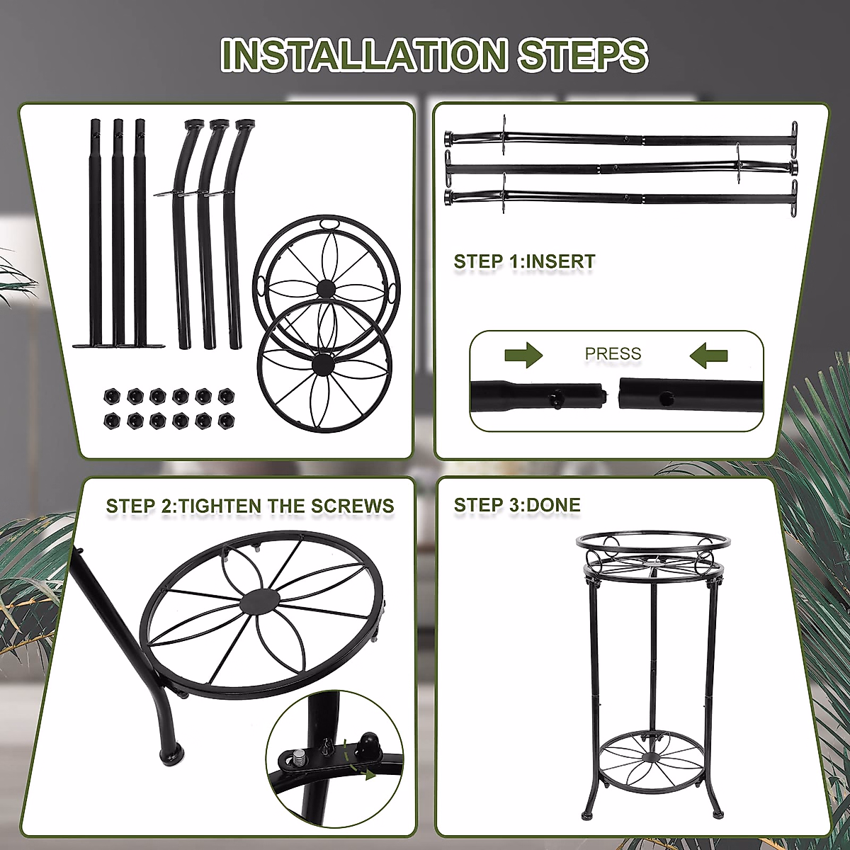 Plant Stands Indoor,Tall Metal Potted Plant Display Holder 2 Tier Patio Flower Pot Stands Anti-Rust Heavy Duty Multiple Stand Holder Shelf Rack(20.3'')