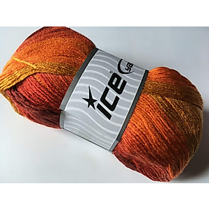 Red Orange Burgundy Gold Merino Batik Yarn - Acrylic Wool Blend, 100 Gram, 437 Yards (#2 Weight, Fine)