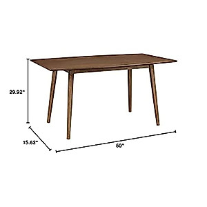Walker Edison 6 Person Mid Century Modern Wood Hairpin Rectangle Dining Room Kitchen Table Set Dining Chairs, 60 Inch, Brown