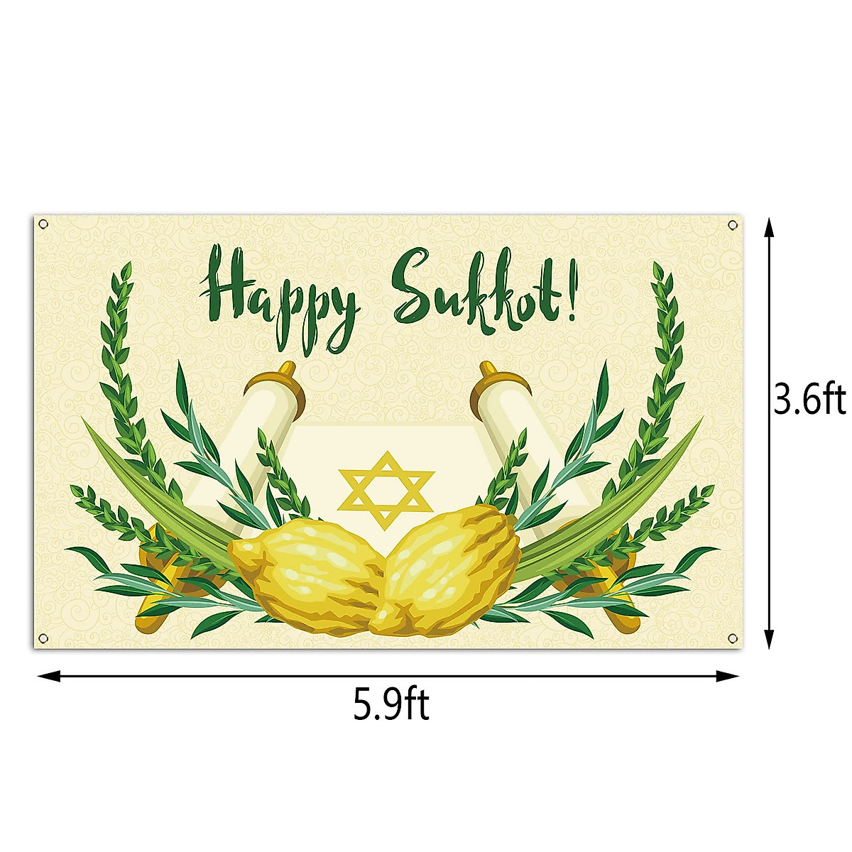Pudodo Happy Sukkot Backdrop Banner Sukkah Etrog Lulav Jewish Holiday Party Religious Photography Background Wall Decoration