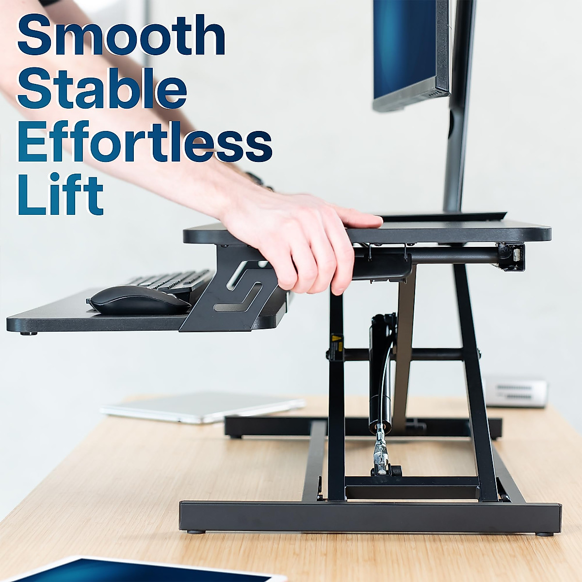 VIVO Height Adjustable 32 inch Stand Up Desk Converter, Quick Sit to Stand Tabletop Dual Monitor Riser Workstation, Black, DESK-V000S