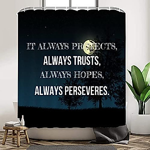 Rimego Shower Curtain 72"x72" with Words 12 Hooks Polyester Waterproof Fabric Bathroom Bathtub Panels It Always Protects,Always Trusts,Always Hopes,Always Perseveres
