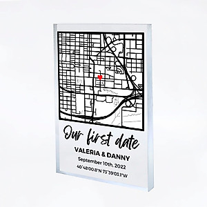 Our First Date Valentines Day Map Plaque - Couple Map, Gift for Her, Acrylic Plaque Couple Gift, Custom Locaiton, Valentines Day Gift, Couples Gift, Gifts for Wife and Husband