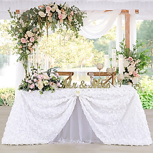 Rosette Tablecloth White 50x80 Inches Rectangular 3D Floral Satin Rosette Fabric Table Cover Grandiose Wedding Party Baby Shower Decorations