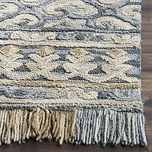 SAFAVIEH Blossom Collection 5' x 8' Light Beige/Blue BLM420A Handmade Fringe Premium Wool Area Rug